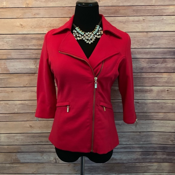 Luii | Jackets & Coats | Luii Red Ponte Moto Jacket | Poshmark